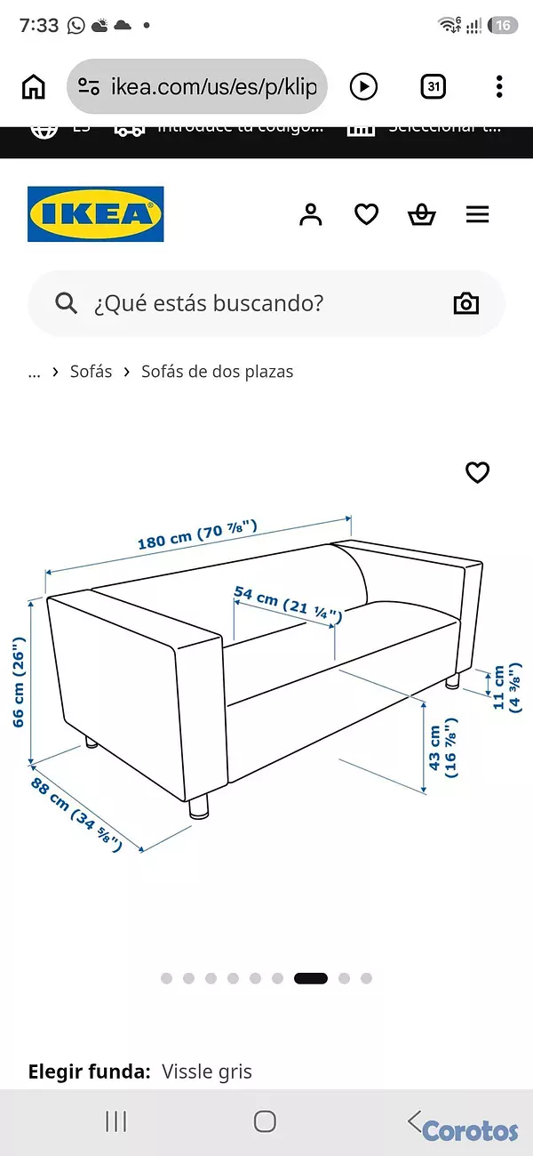 Corotos | Sofa Klippan, color gris - Ikea - como nuevo