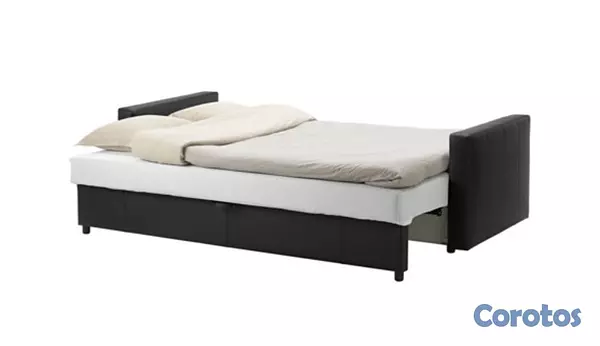 Corotos | Vendo Sofá Cama de 3 plazas en piel color negro de Ikea
