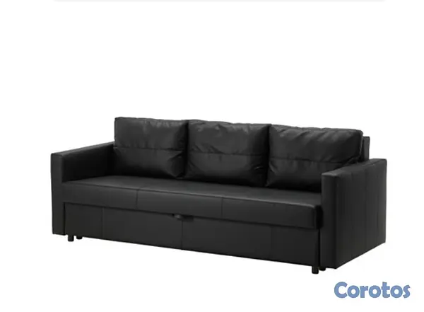 Corotos | Vendo Sofá Cama de 3 plazas en piel color negro de Ikea