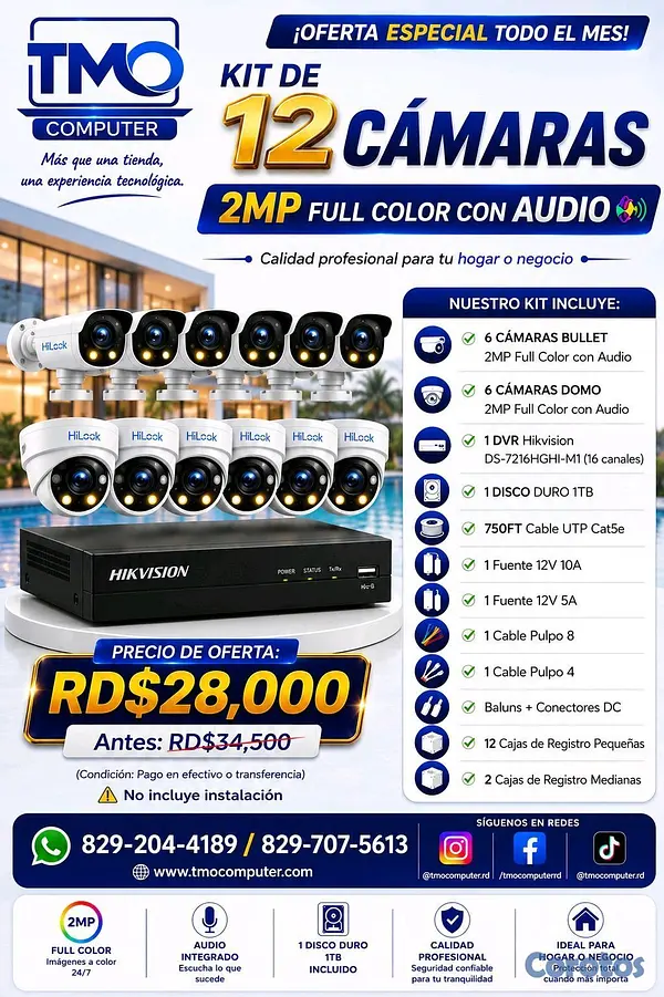 Corotos | KIT DE 12 CAMARAS FULL COLOR CON AUDIO- HILOOK